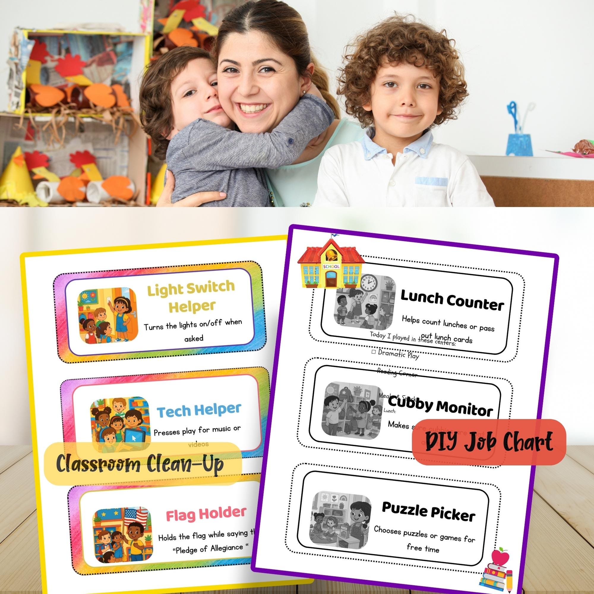 Preschool Classroom Job Cards: Visual Cleaning Routine (printable PDF ...