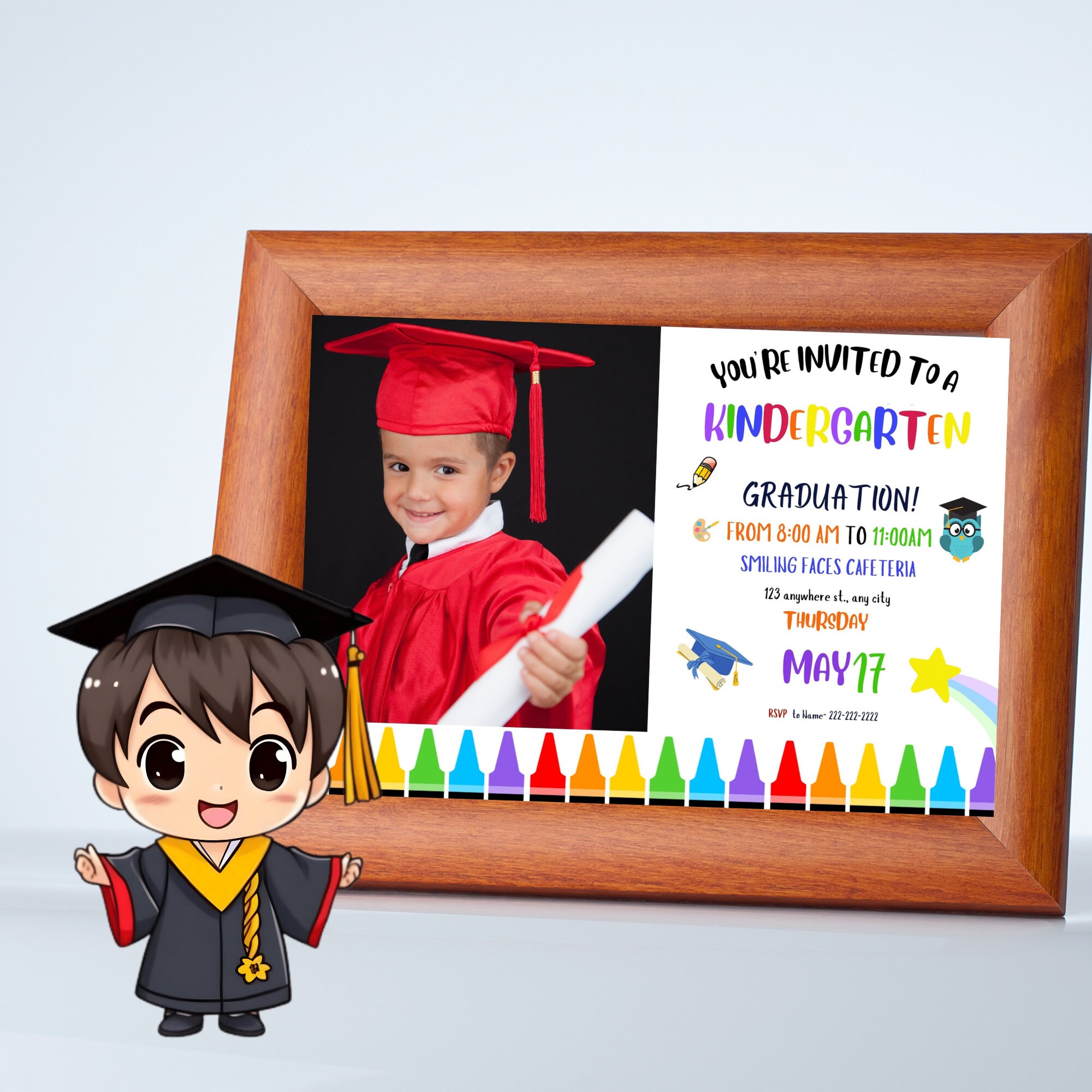 Kindergarten Graduation Photo Invitation Grad Announcement Editable ...