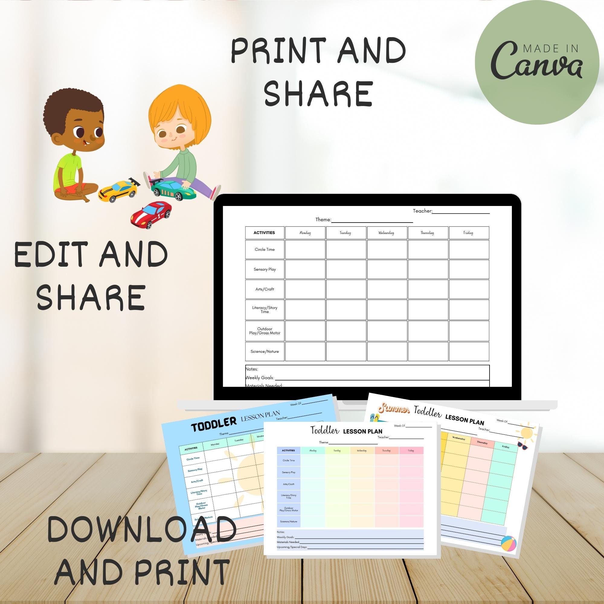 Summer Toddler Lesson Plan Template canva Editable Homeschool Printable ...