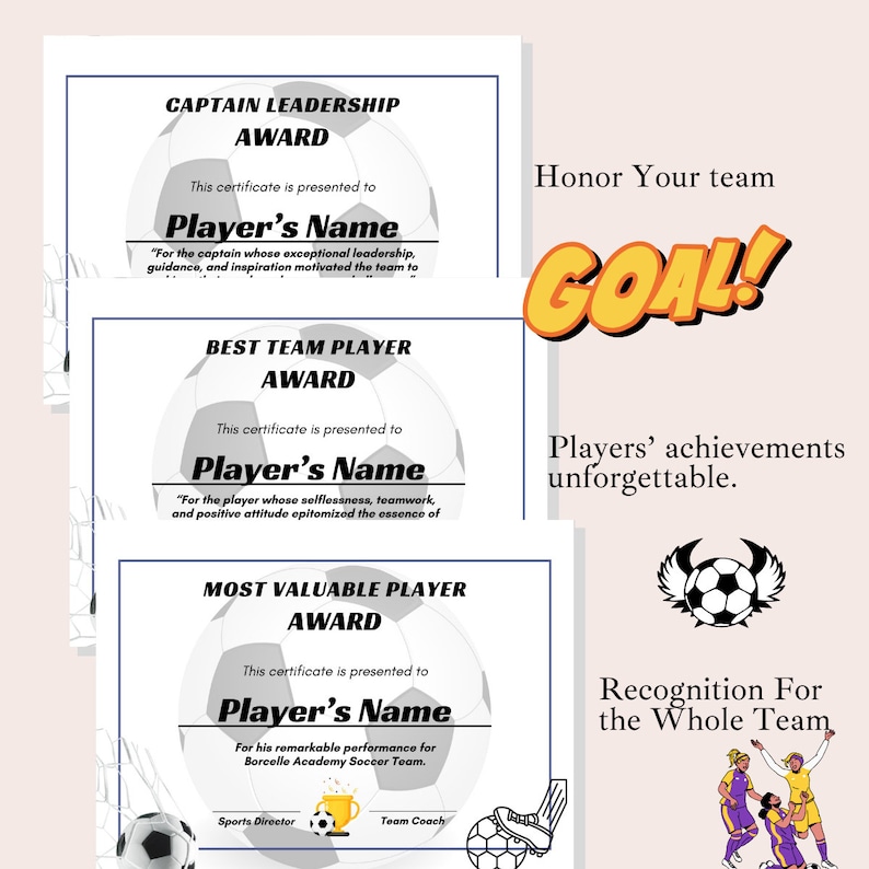 20 Soccer Certificates Canva Template| Ready to Print as is - Instant ...