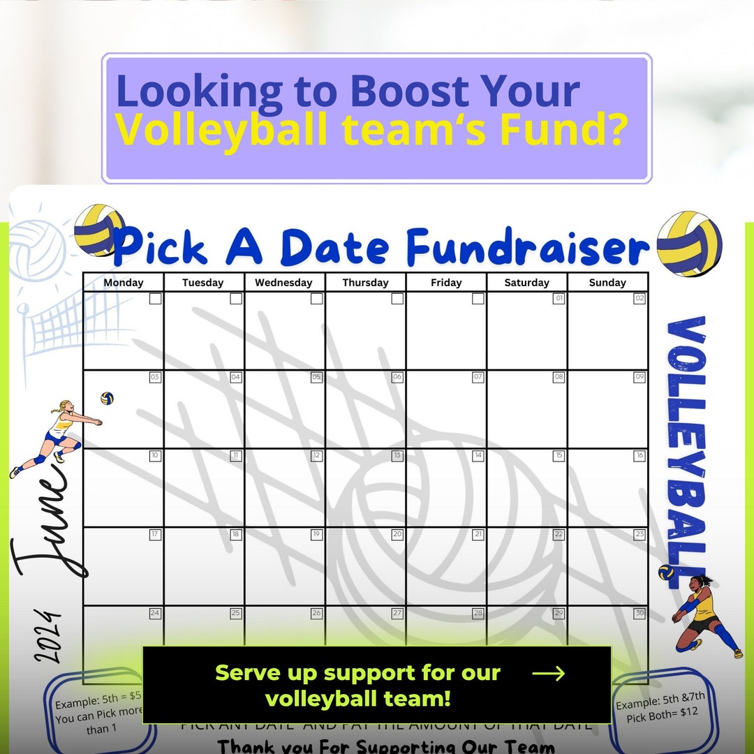 Volleyball Fundraiser Templatefundraiser Calendar Pick A Datemay, June ...