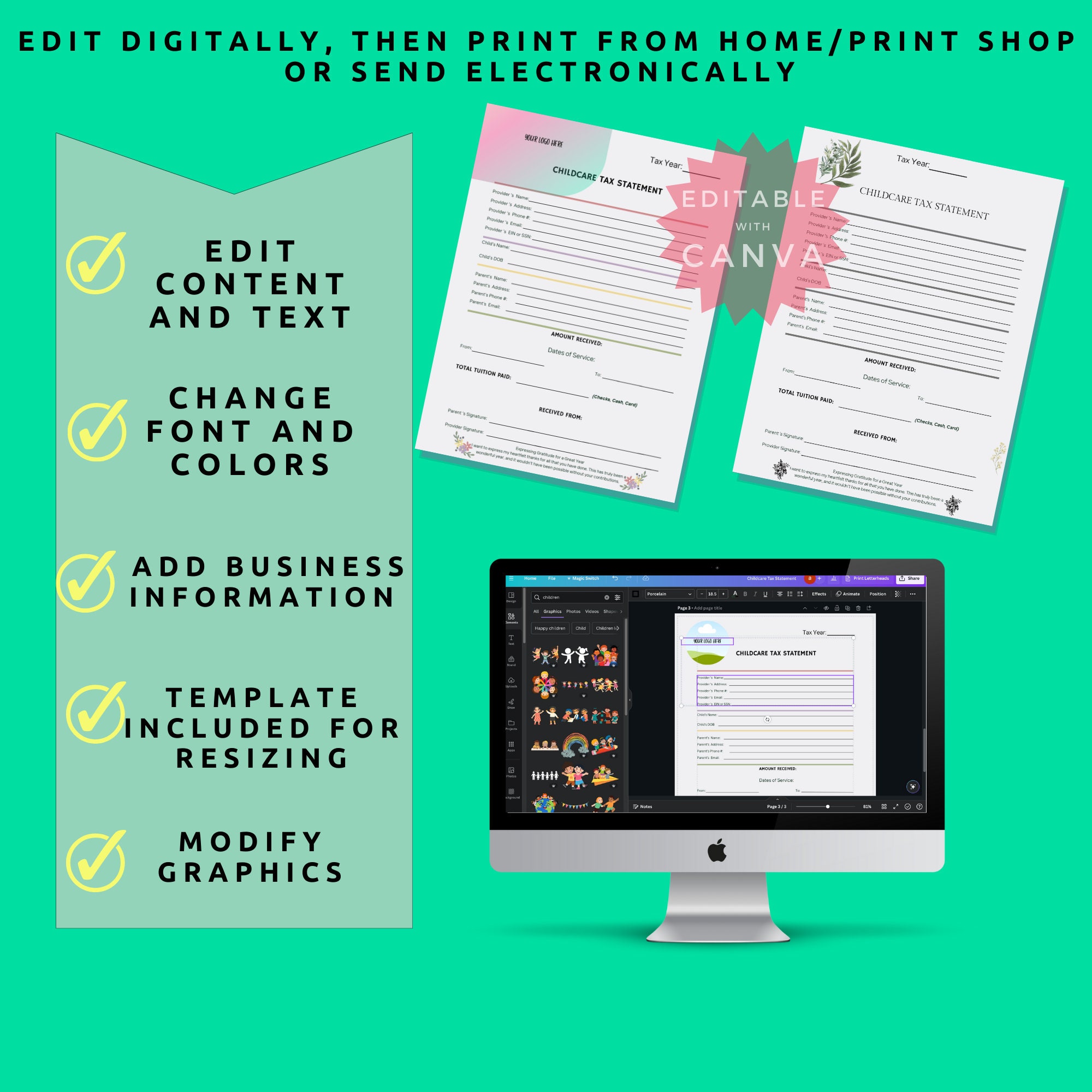 Childcare Tax Statement Daycare Owners In-home Daycare End-of-year ...