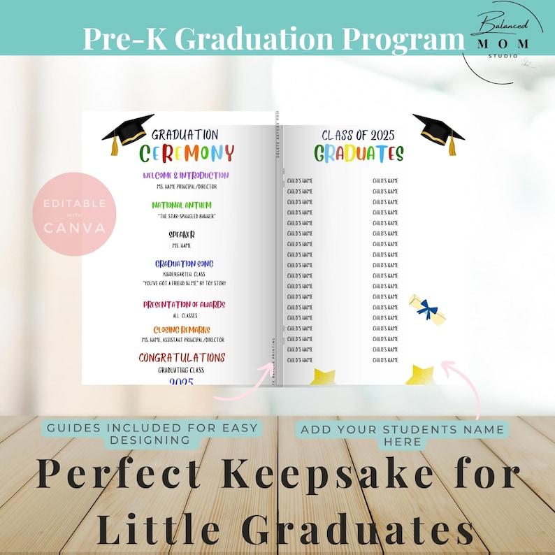 Pre-k Graduation Program Template: Editable Ceremony Script (digital ...