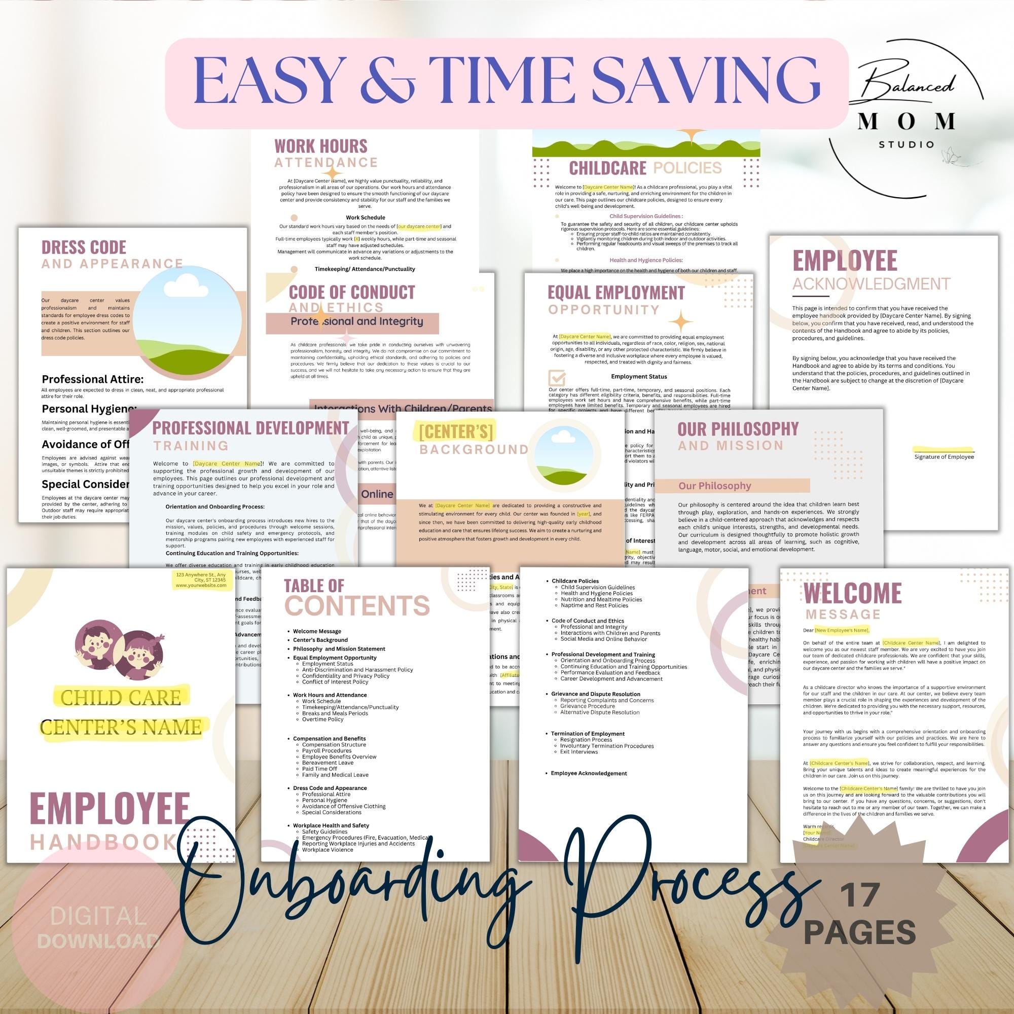 Childcare Employee Handbook Template: Editable Staff Policy (canva ...