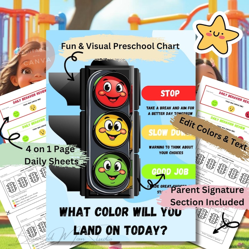 Traffic Light Behavior Chart: Classroom Management Printable (PDF & Canva Template - Etsy