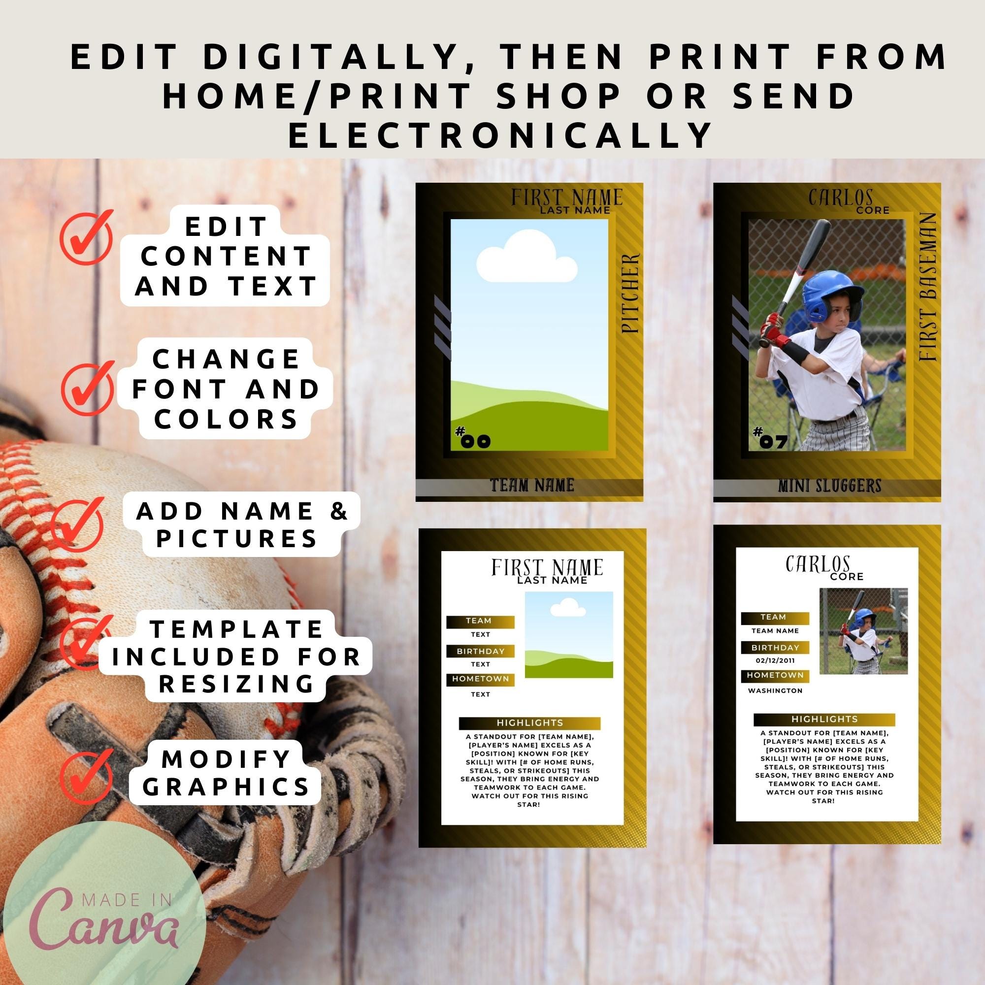 Editable Baseball Trading Card Canva Template| 2.5 X 3.5 Inches Youth ...