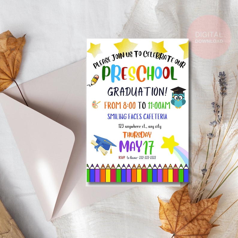 Editable Preschool Graduation Invitation Easy Customizable Canva ...
