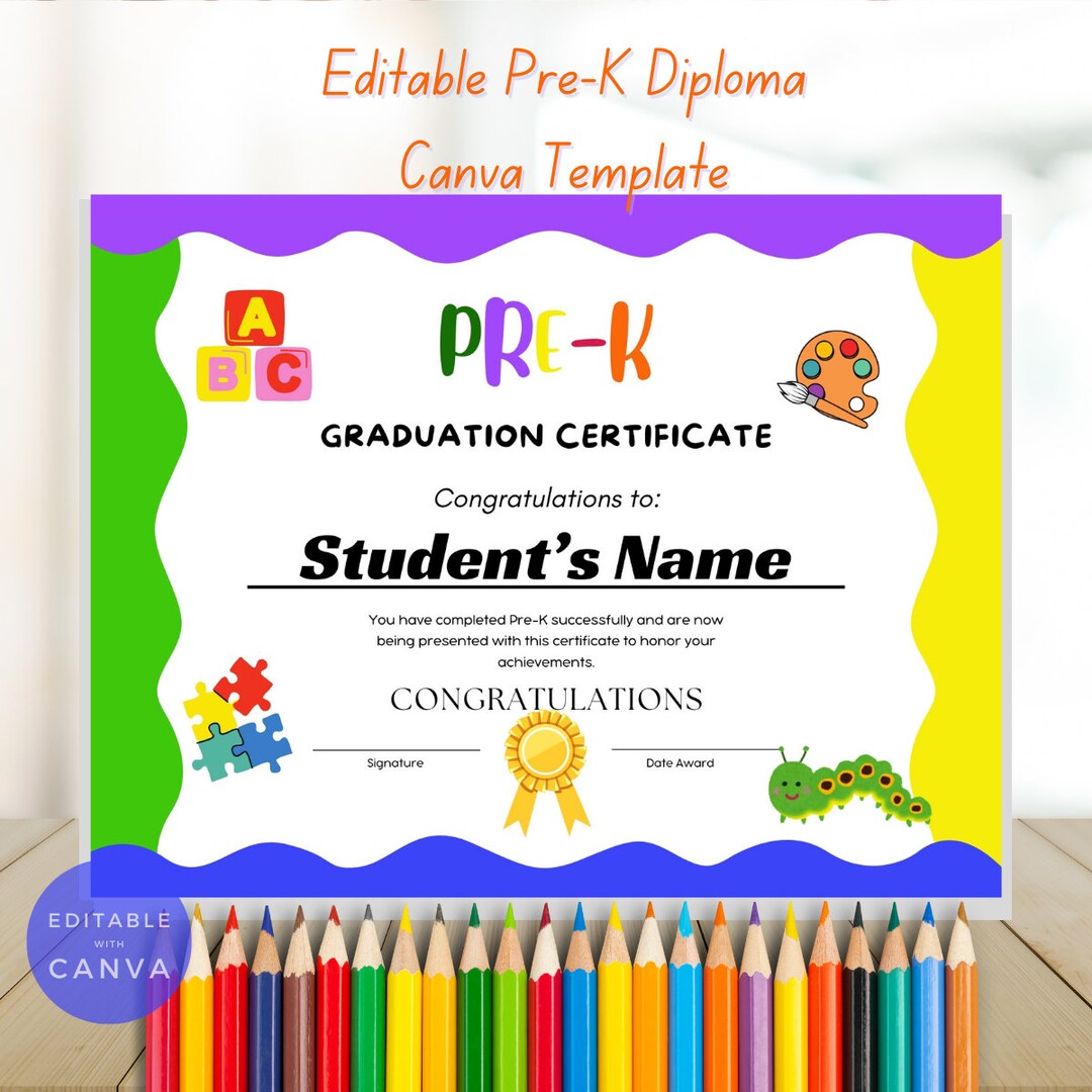 Pre-k Graduation Diploma Fully Editable Template| Childcare Teacher's ...