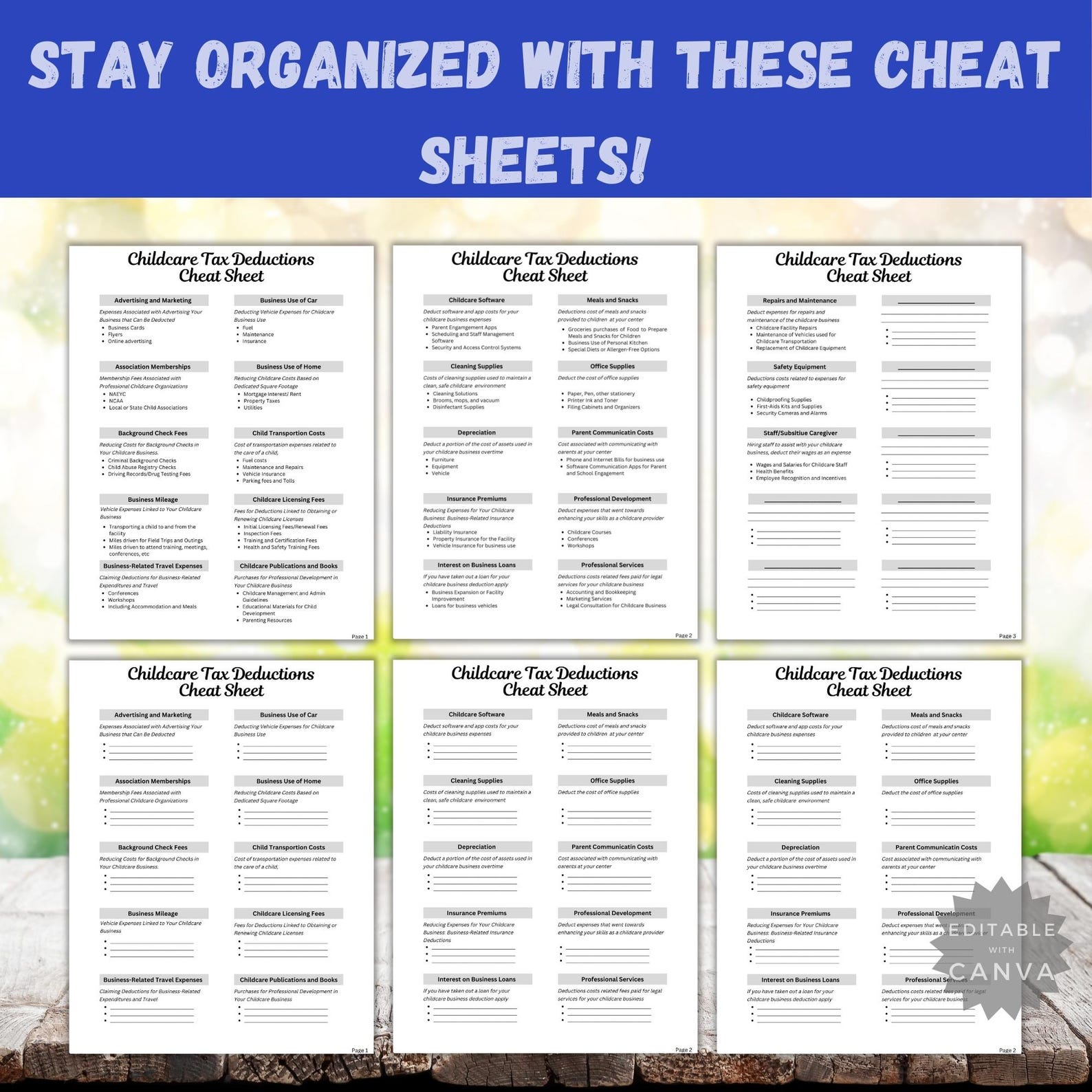 Childcare Tax Deduction Cheat Sheet | Editable Canva Template ...