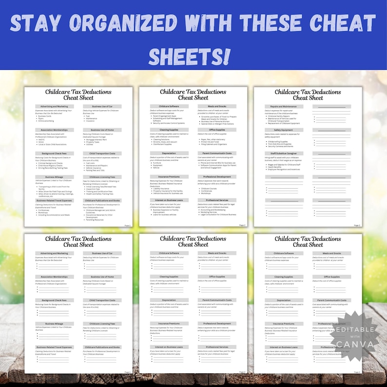 Childcare Tax Deduction Cheat Sheet | Editable Canva Template ...