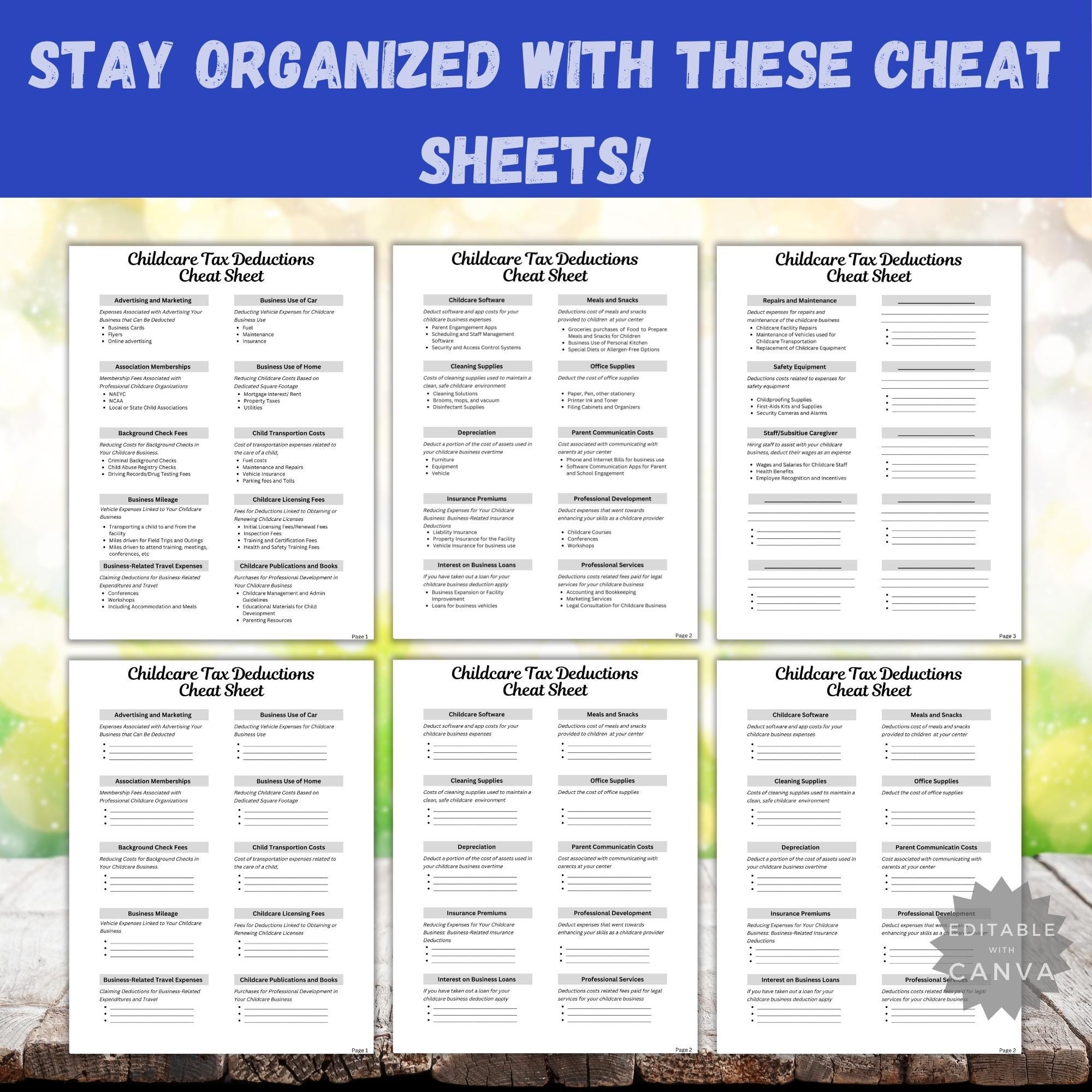 Childcare Tax Deduction Cheat Sheet | Editable Canva Template ...