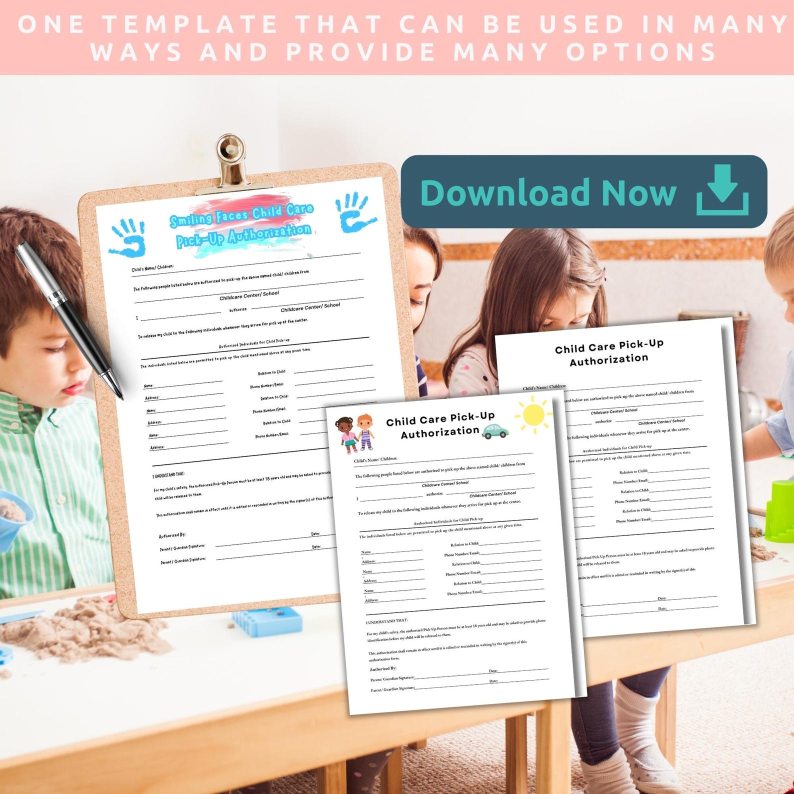 Childcare Pick-up Authorization Form: Editable Daycare Template (PDF ...