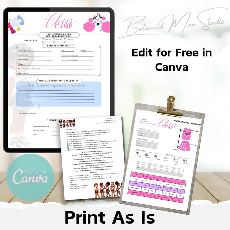 Cheer Registration & Uniform Order Forms: Editable Canva Template ...