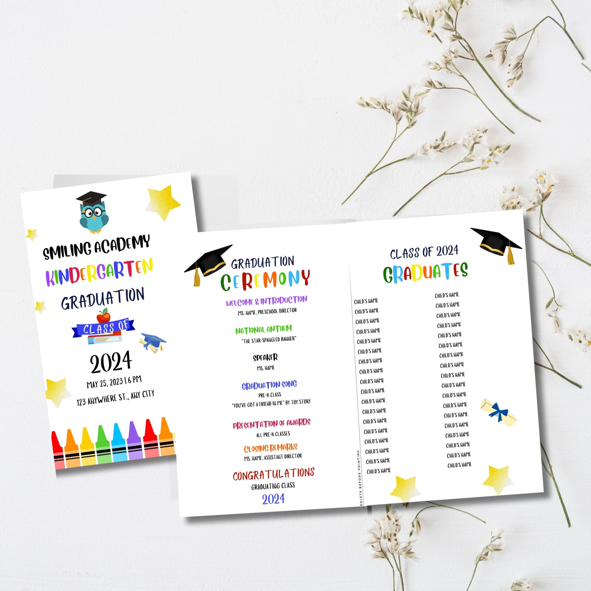 Kindergarten Graduation Printable Class Graduation Ceremony Editable ...
