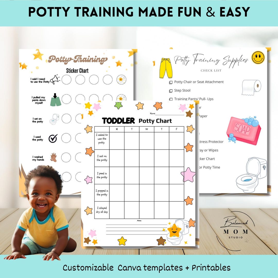 Toddler Potty Training Chart Bundle: Checklist & Reward Stickers ...