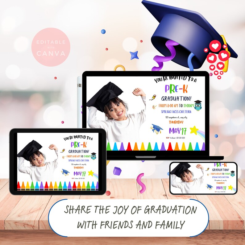 Kindergarten Graduation Photo Invitation| Grad Announcement| Editable ...