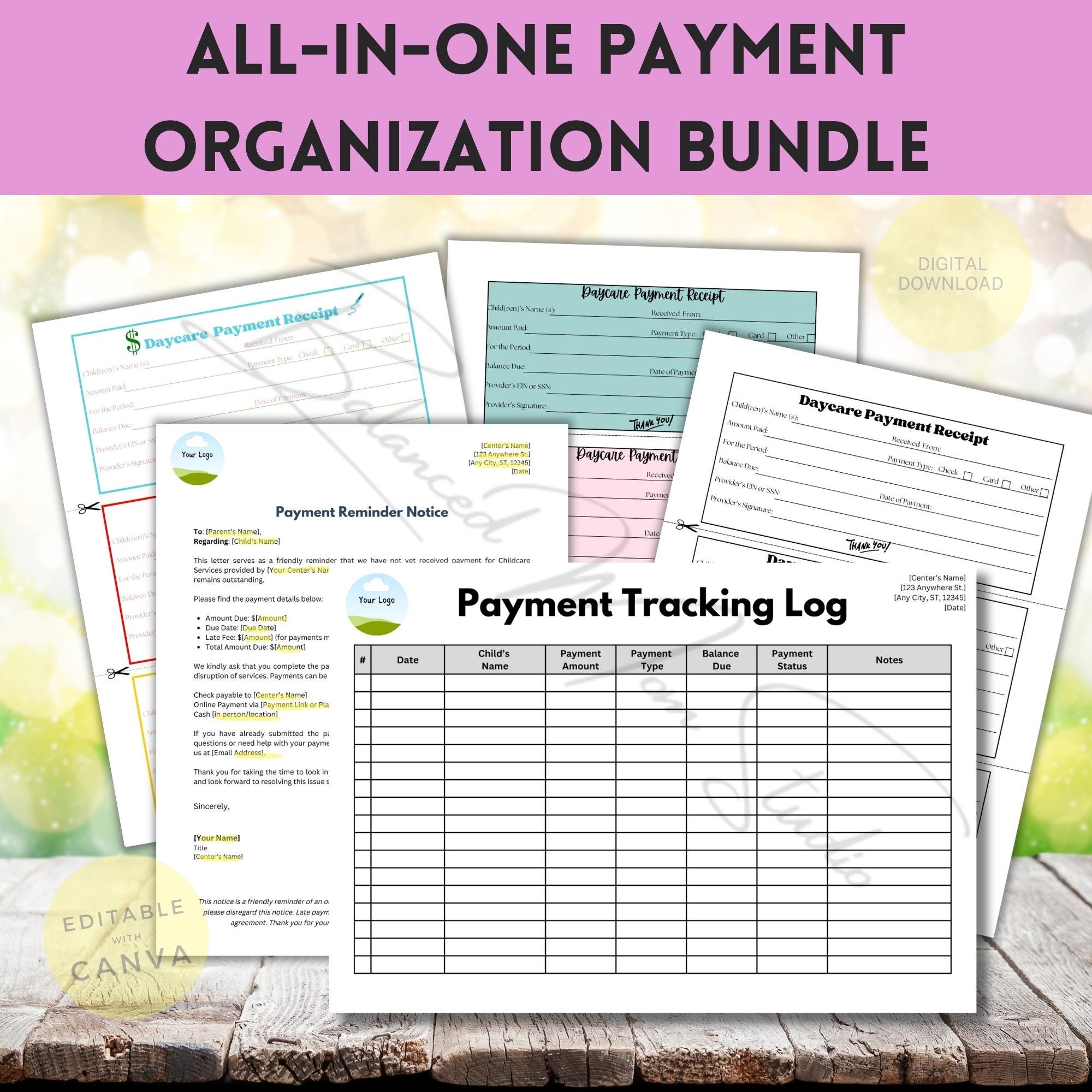 Daycare Receipt Canva Template| Editable Childcare Payment Form| Bonus ...