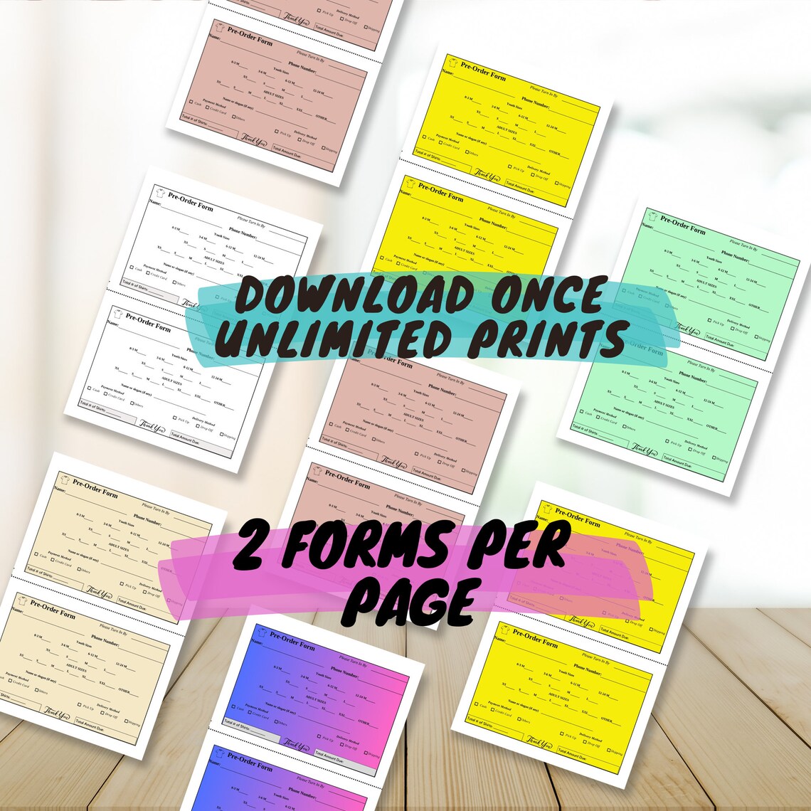 Simple Pre-order Shirt Forms | Half-page, 2 per Page | Printable and ...