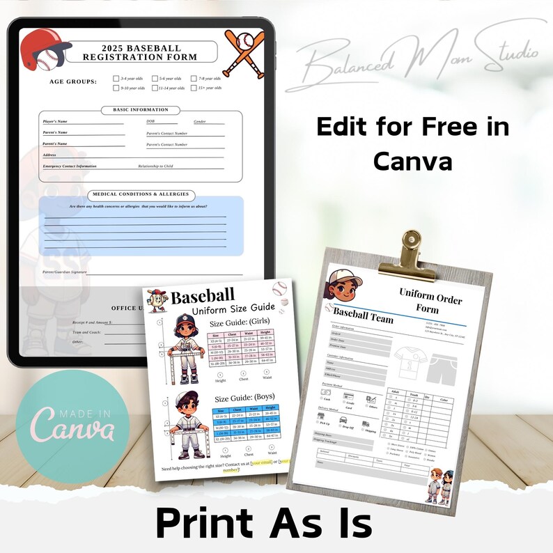 Baseball Registration and Order Form | Digital Printable PDF | Canva ...
