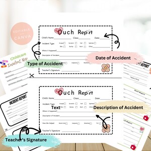 Childcare Incident Report Bundle: Editable Ouch Report Forms (printable ...