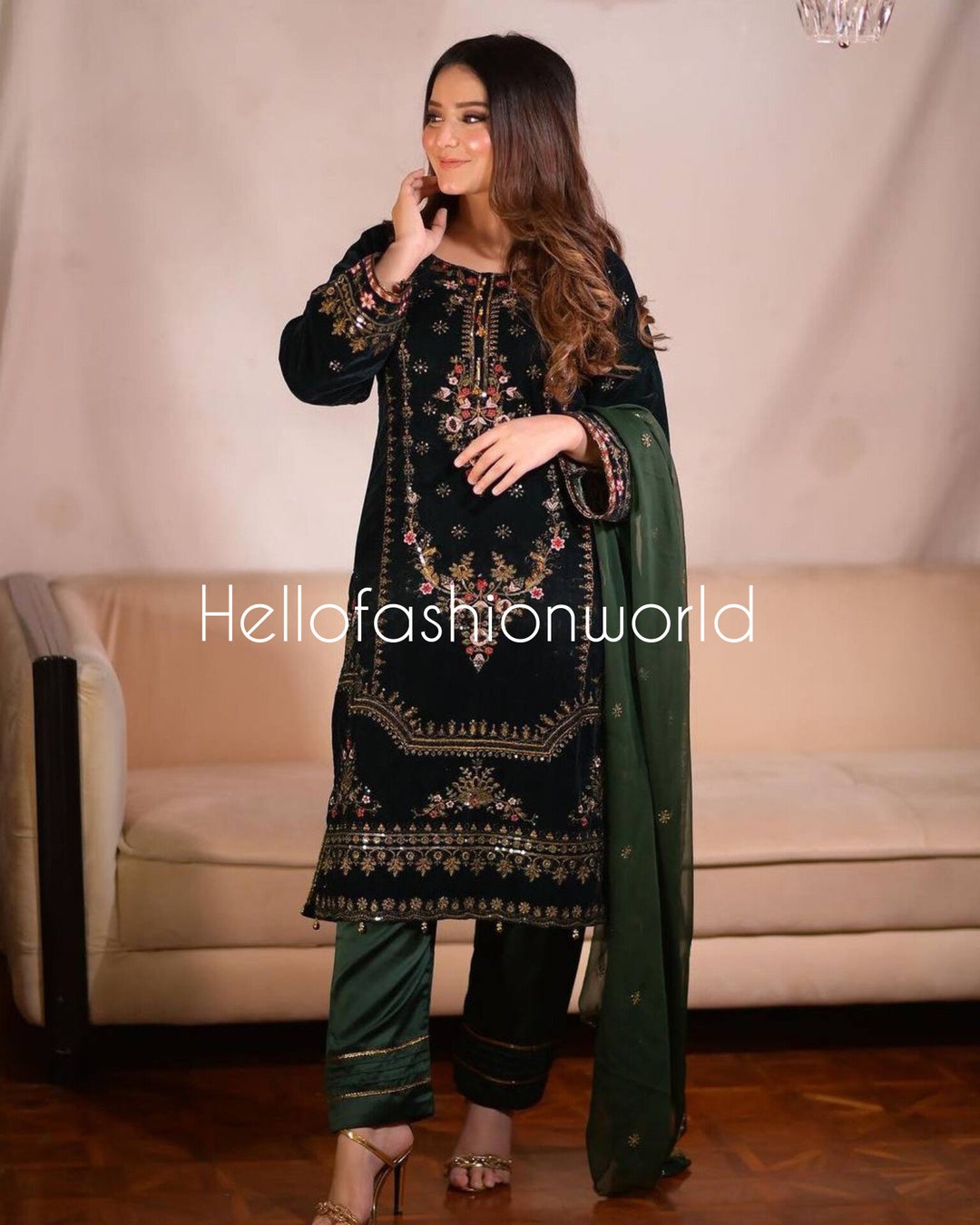 Latest Designer Velvet Suit Set for Womens, Readymade Salwaar Kameez ...