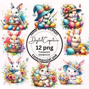 Watercolor Bunny Clipart Eggs Clipart 12 PNG Spring Clipart Digital ...