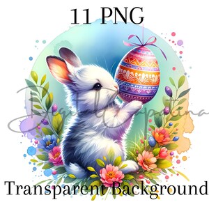 Watercolor Bunny With Eggs Clipart 11 PNG Spring Clipart Digital ...