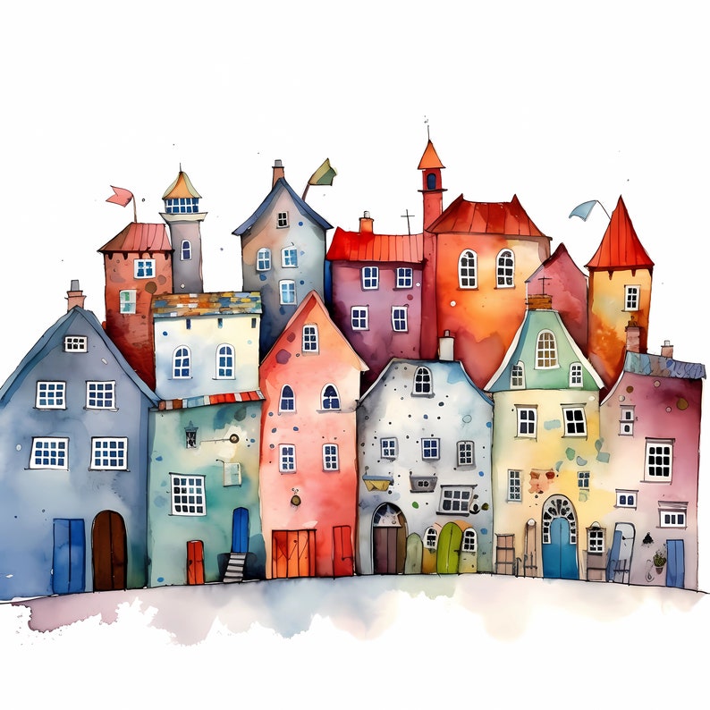 Quirky Houses Clipart 17 High Quality Jpgs Digital Download - Etsy