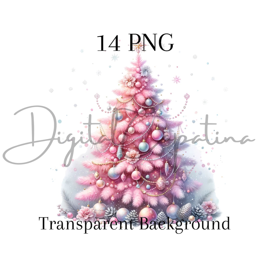 Christmas Pink Tree Clipart Bundle 14 PNG Merry Christmas Digital ...