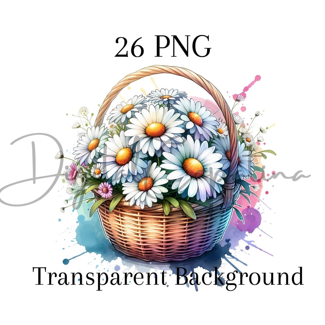 Watercolor Floral Basket 26 PNG Digital Download Watercolor Clipart ...