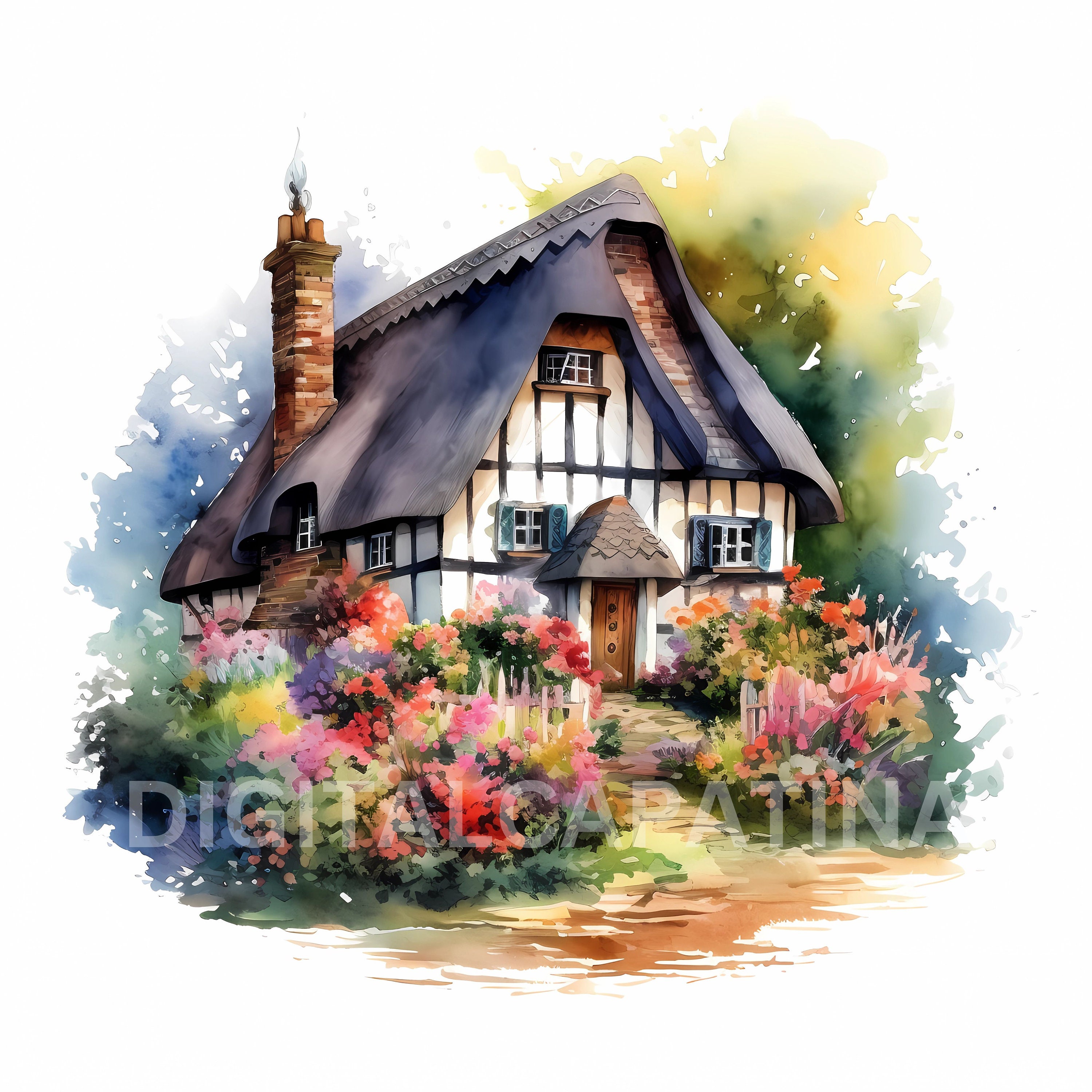 Cottages Clipart 9 High Quality Jpgs Digital Download Card - Etsy