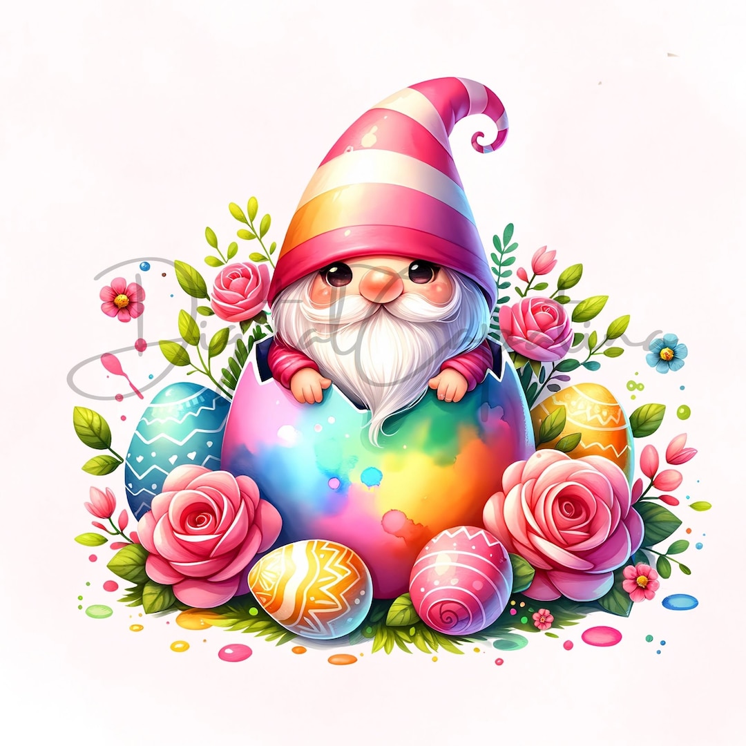 Watercolor Easter Gnome Clipart 12 PNG Spring Clipart Flower Gnome ...