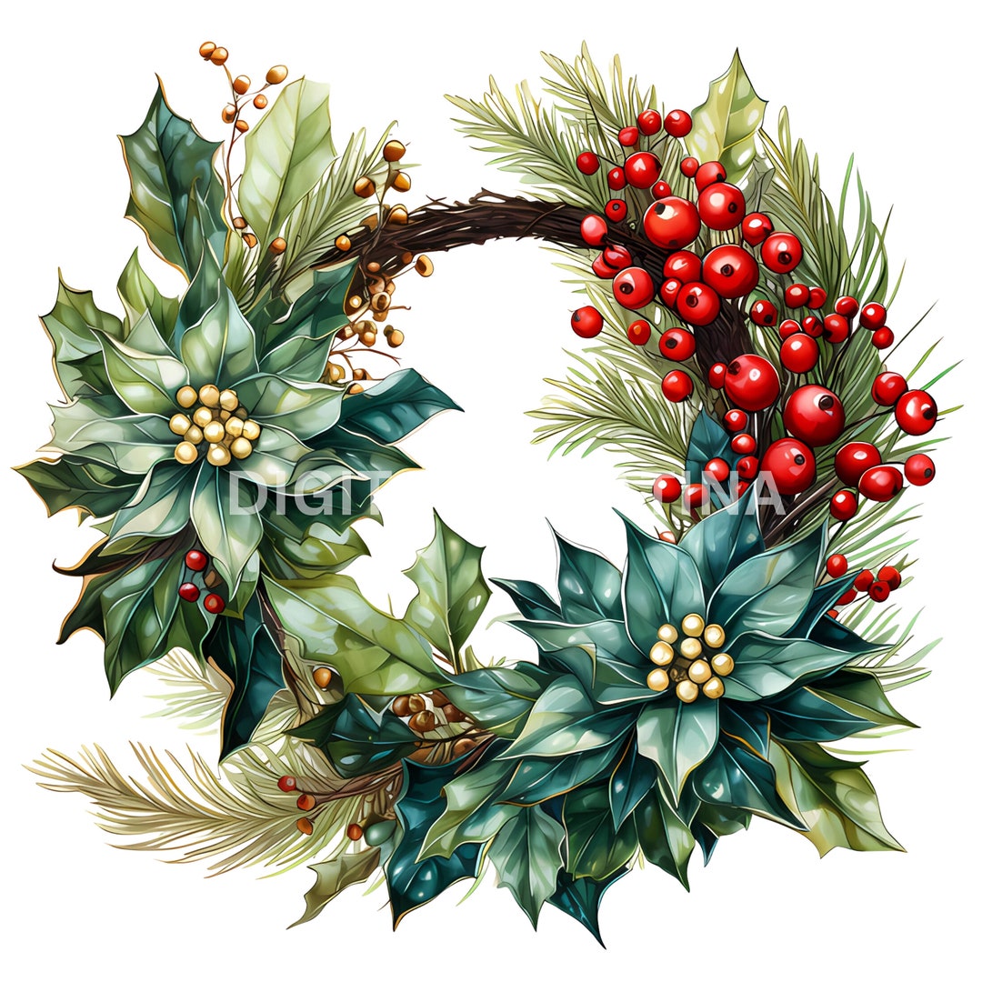 Christmas Wreath Clipart 14 High Quality Jpgs, Merry Christmas, Digital ...