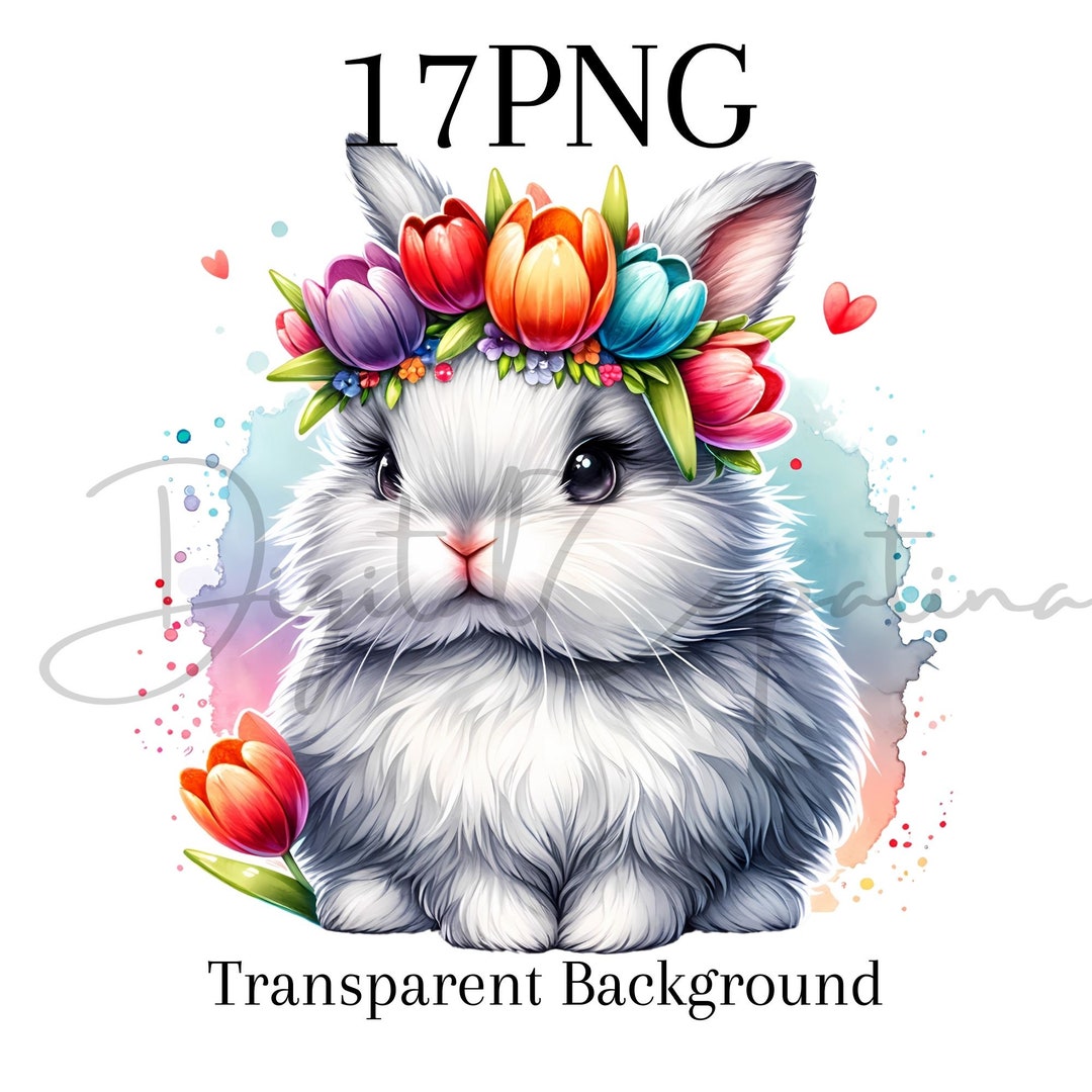 Watercolor Floral Bunny Clipart 17 PNG Spring Clipart Digital Download ...
