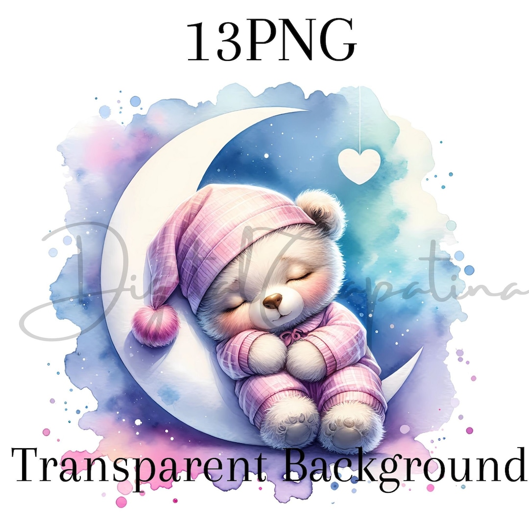 Watercolor Pink Bear Sleeping Cliparts 13 PNG Watercolor Clipart Baby ...