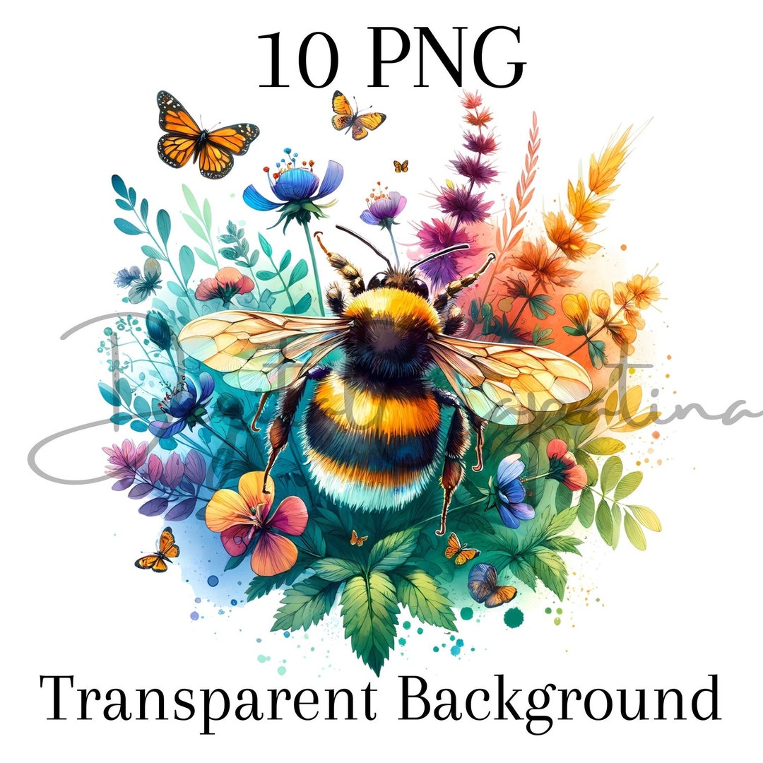 Watercolor Bumblebee Clipart 10 PNG Digital Download Wall Art Digital ...