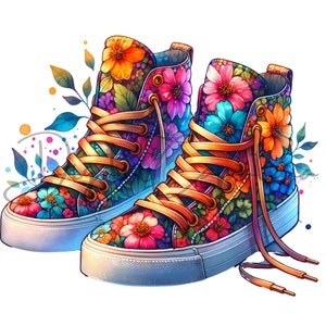 Watercolor Floral Sneakers Clipart 11 PNG Digital Download Png Designs ...