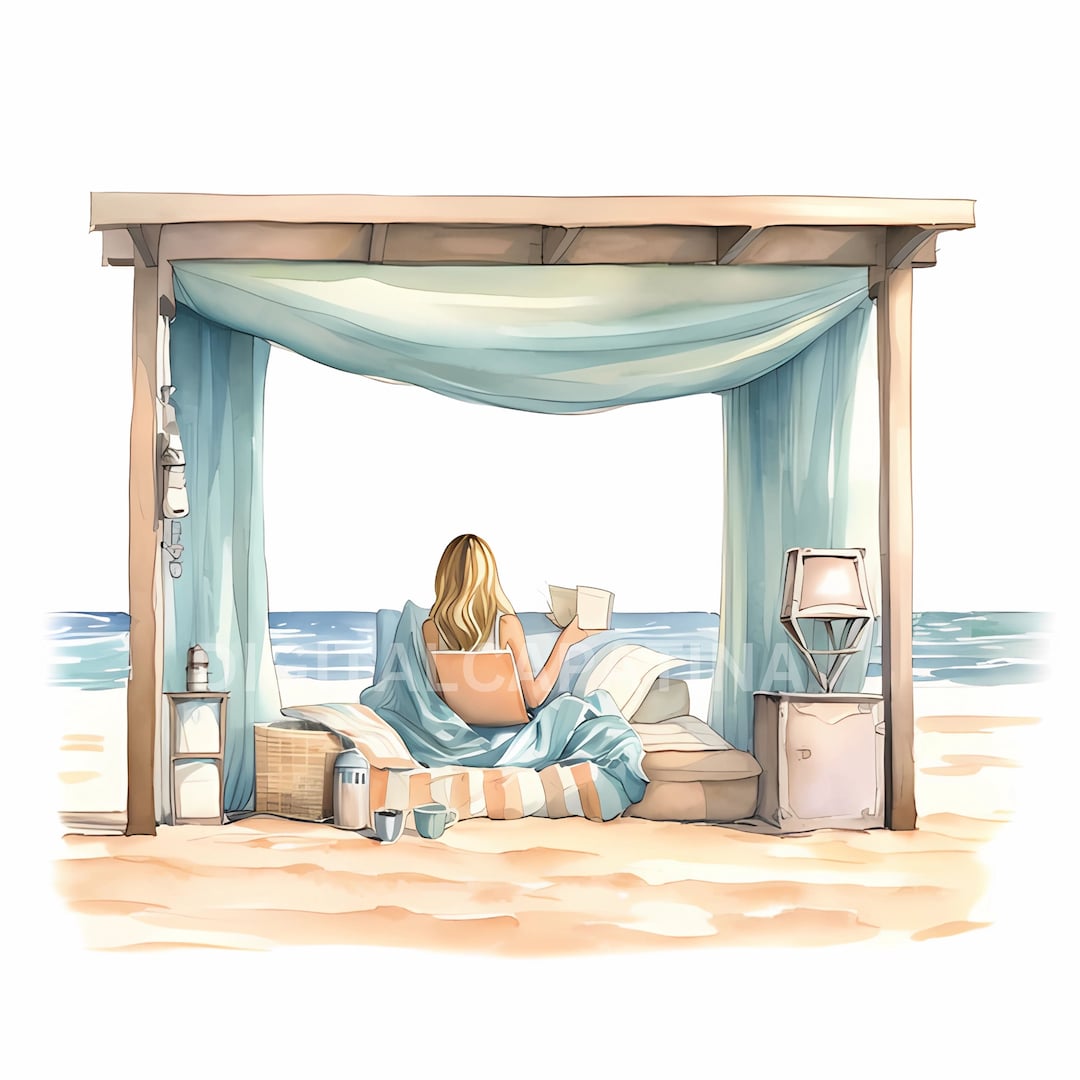 Watercolor Beach Reading Nook Scenes 13 High Quality Jpgs, Digital ...