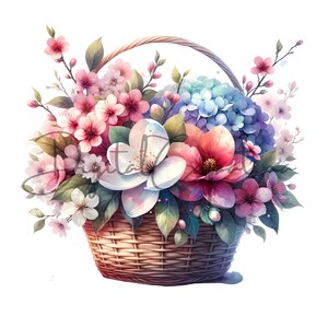 Watercolor Spring Flowers Basket Clipart 13 PNG Floral Basket Digital ...