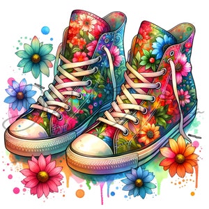 Watercolor Floral Sneakers Clipart 11 PNG Digital Download Png Designs ...
