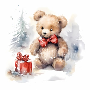 Christmas Watercolor Bear Clipart Bundle 10 High Quality Jpgs, Merry ...
