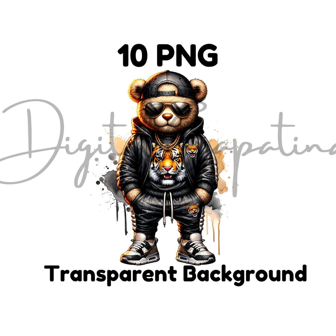 Watercolor Cool Bear PNG Digital Download Hip Hop Bear, Urban DTF ...