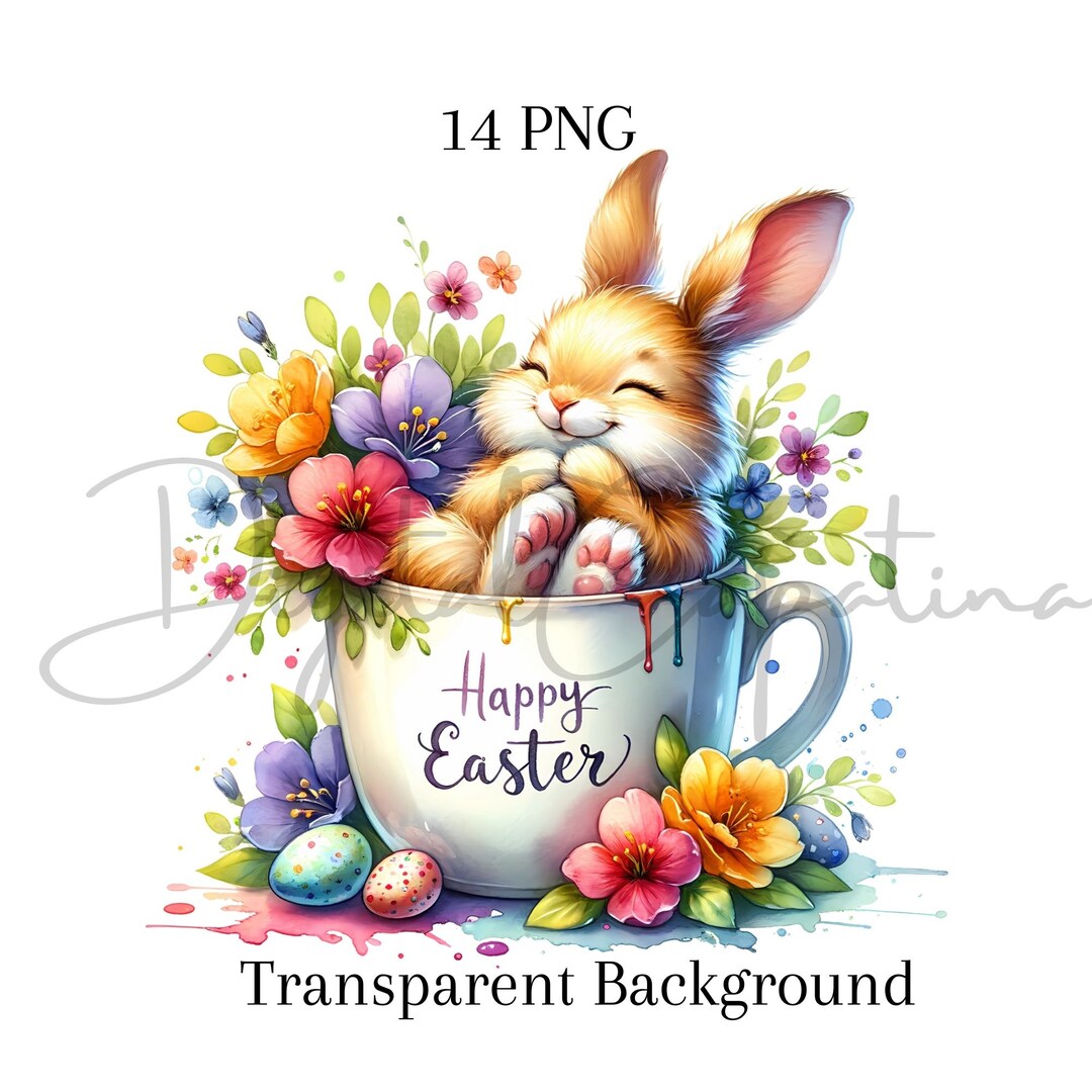 Watercolor Bunny Clipart 14 PNG Spring Clipart Digital Download Easter ...