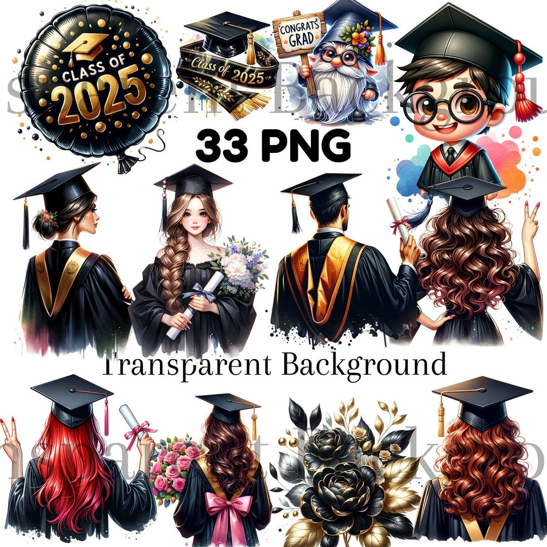 Watercolor Graduation Clipart PNG Digital Download | Floral Grad ...