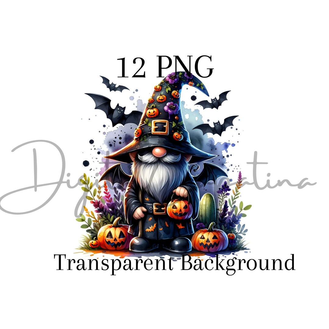 Halloween Gnome Clipart 12 PNG Digital Download Witch Gnome Mixed Media ...