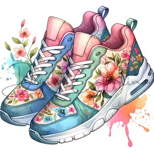Watercolor Floral Sneakers Clipart 10 PNG Digital Download Png Designs ...