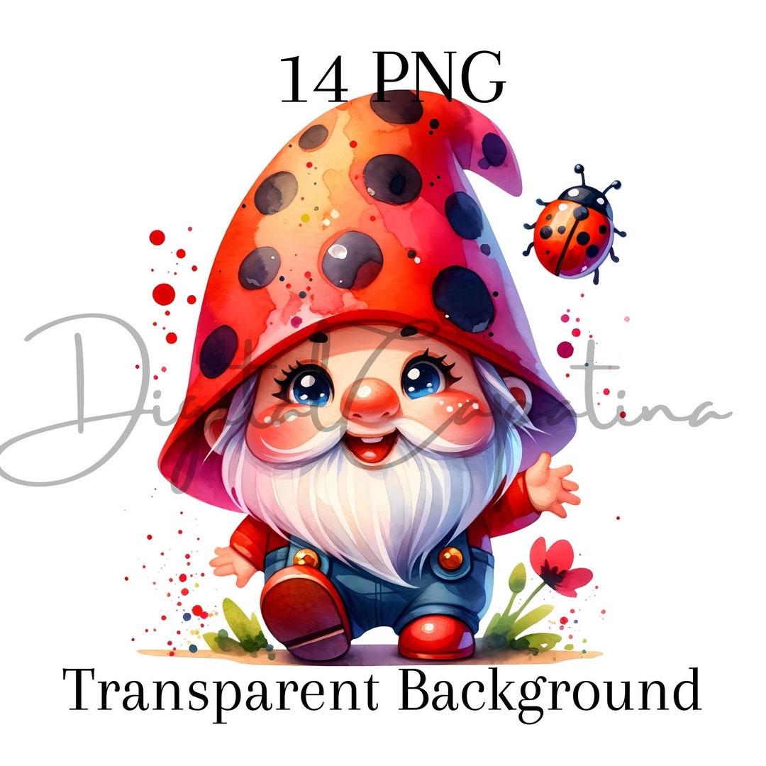 Watercolor Ladybug Gnome Clipart 14 PNG Spring Clipart Digital Download ...