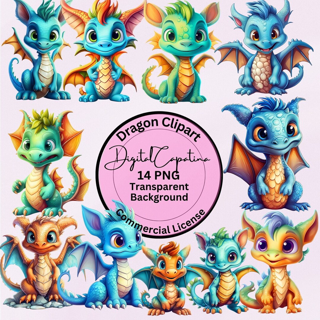 Dragon Clipart 14 PNG, Digital Download, Scrap Book, Junk Journal ...