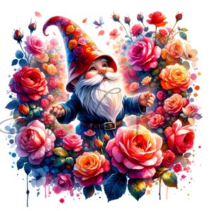 Watercolor Rose Gnome Clipart 16 PNG Spring Clipart Flower Gnome ...