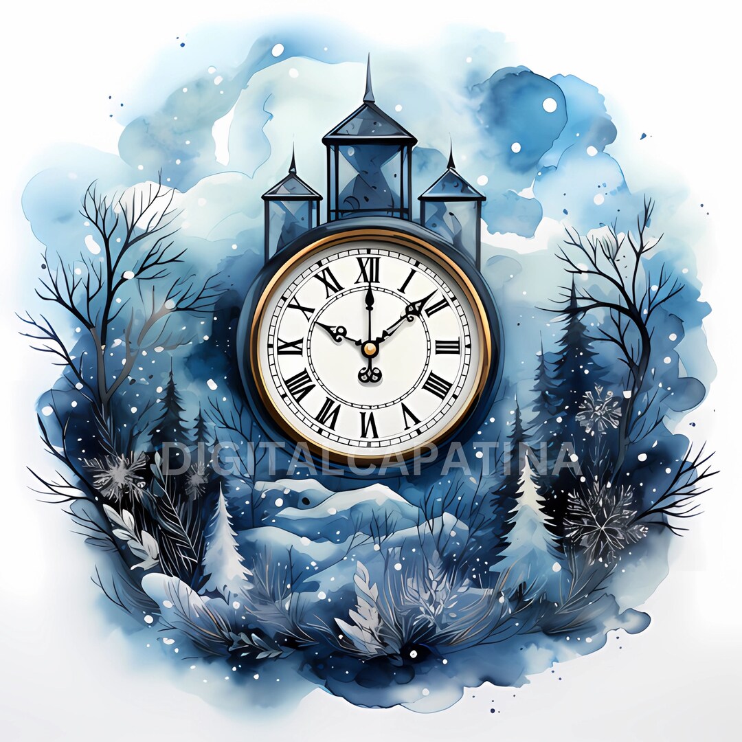 Christmas Clock Clipart 11 High Quality Jpgs, Merry Christmas, Digital ...